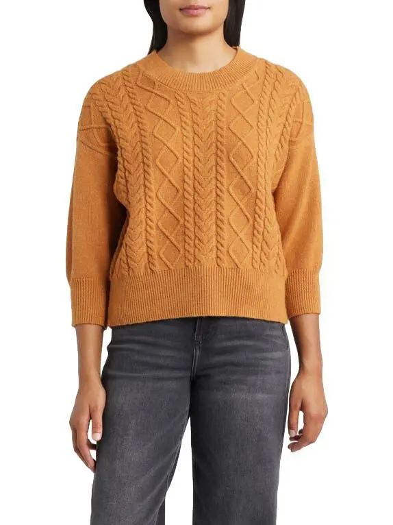 CITY BLUES Cable Knit Pullover Sweater - Cognac
