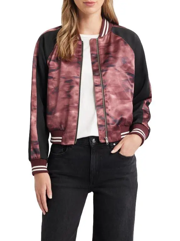 CITY BLUES Satin Bomber Jacket - Merlot Multi