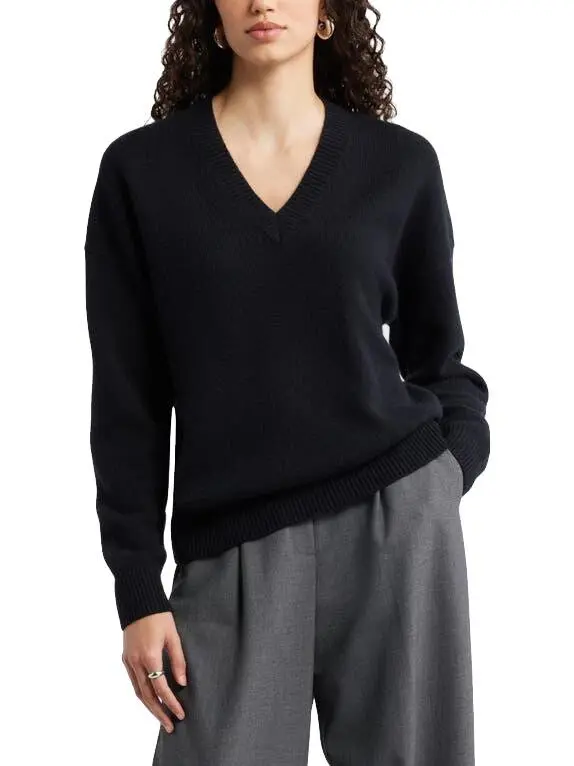 Nordstrom Wool And Cashmere V-neck Pullover - Black Rock