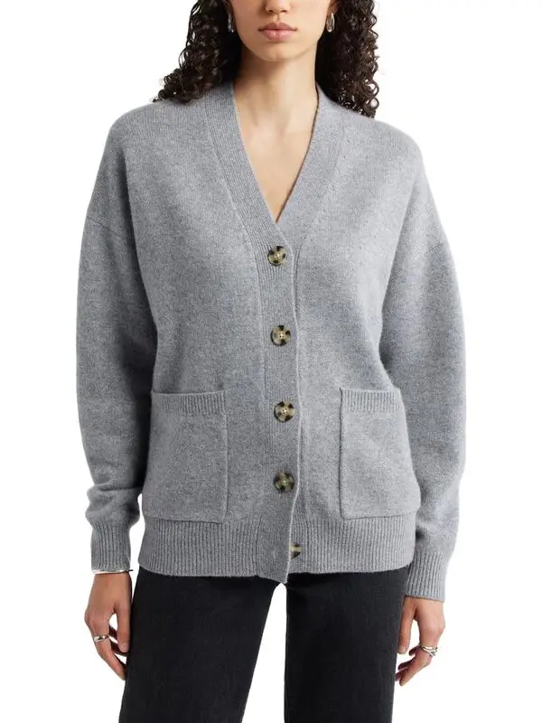 Nordstrom V-neck Wool & Cashmere Cardigan - Grey Night