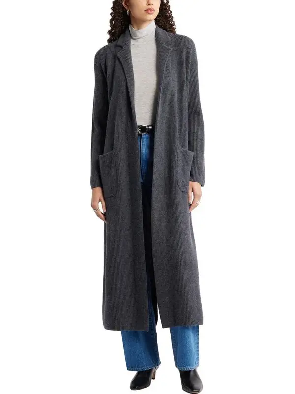 Nordstrom Wool And Cashmere Longline Cardigan - Grey Dark Charcoal Heather
