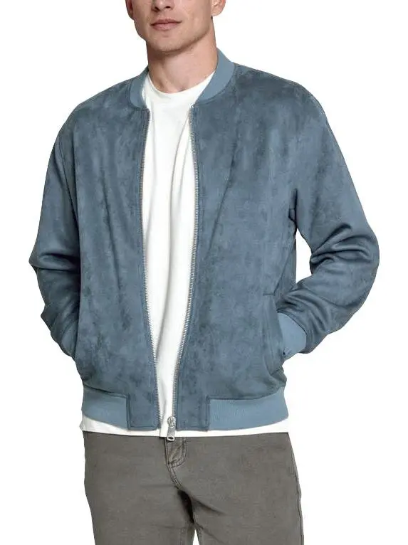 7 Diamonds Evolution Faux Suede Bomber Jacket - Dusty Blue