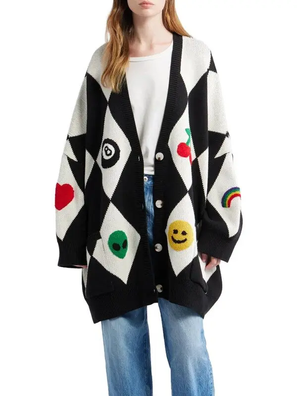 DRESSED IN LALA Icon Harlequinn Oversized Cardigan - Black/white