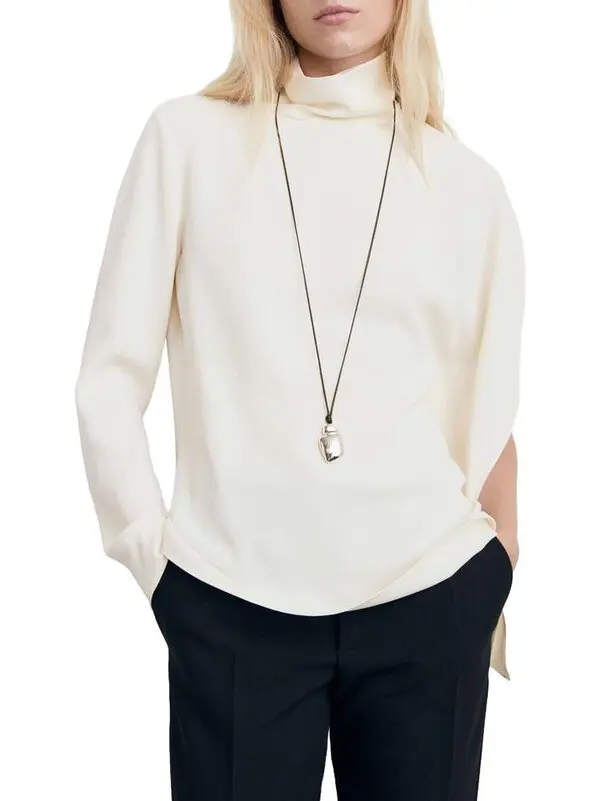 Mango Asymmetric High Neck Top - Off White