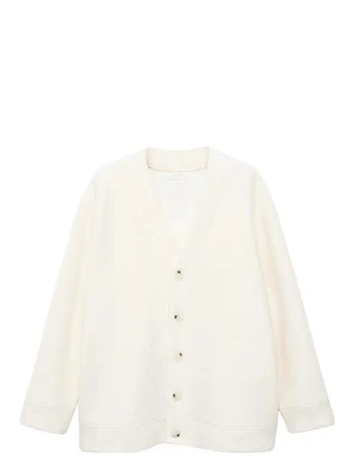 Mango Cotton And Wool Blend Cardigan - Ivory White
