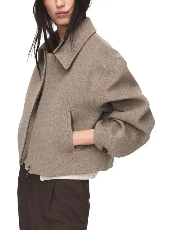 Mango Wool-blend Cropped Shirt Jacket - Sand