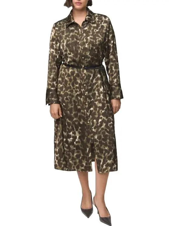 Mango Printed Belted Maxi Shirtdress - Khaki
