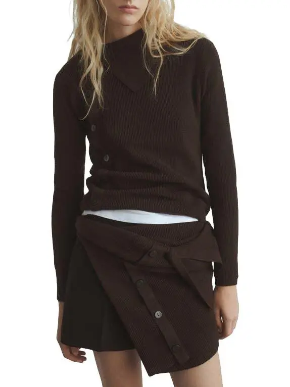 Mango Asymmetric Neck Sweater - Chocolate