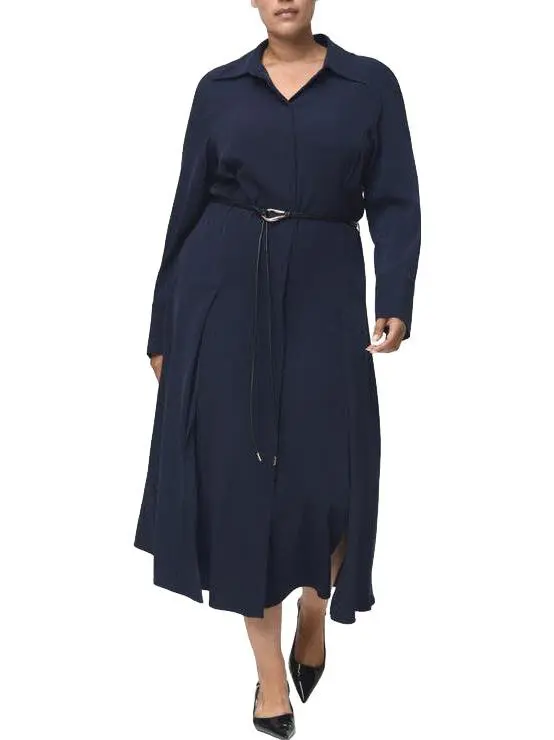 Mango Long-sleeve Belted Shirtdress - Navy