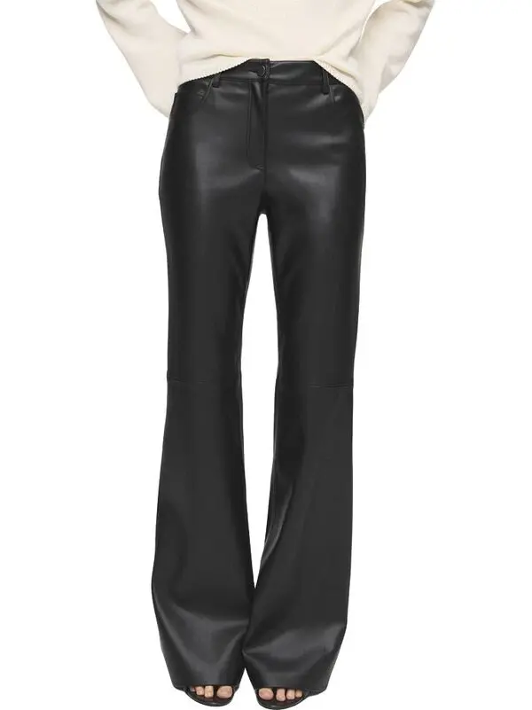 Mango Connie Flared Faux Leather Pants - Black