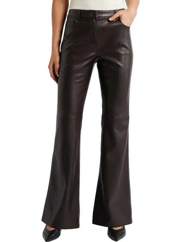 Mango Connie Flared Faux Leather Pants - Chocolate