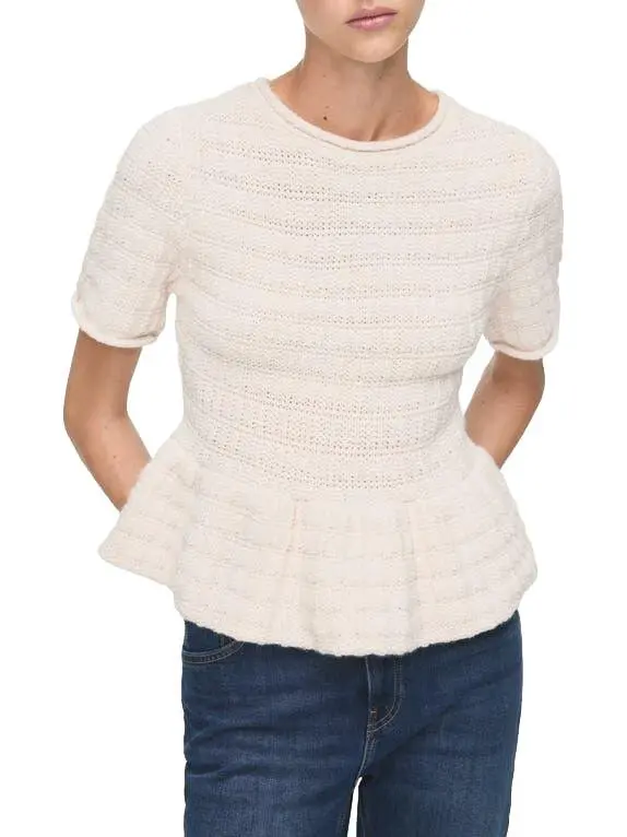 Mango Textured Peplum Sweater - Ecru