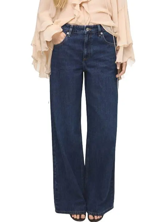 Mango Low Rise Wide Leg Jeans - Dark Blue