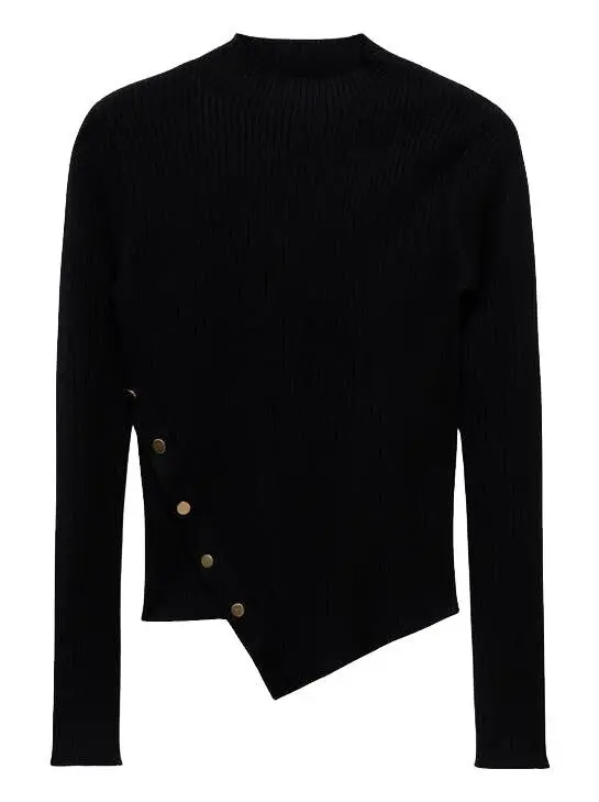 Mango Asymmetric Sweater With Buttons - Black