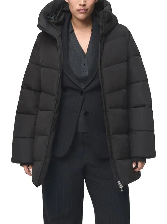 Mango Water Repellent Hooded Puffer Coat - Black