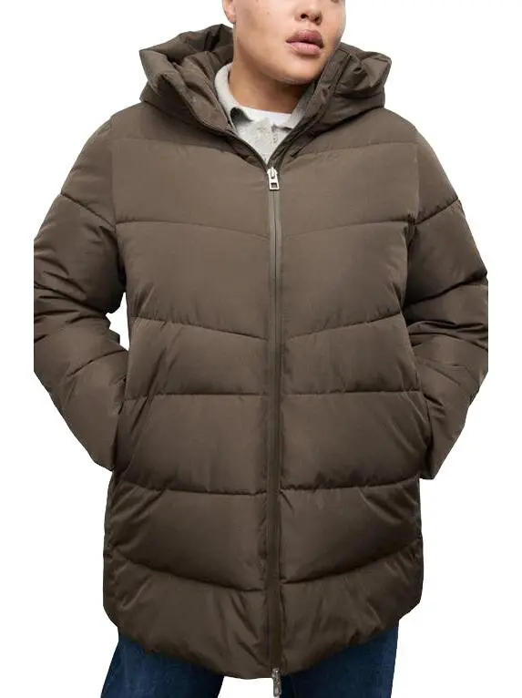 Mango Water Repellent Hooded Puffer Coat - Brown