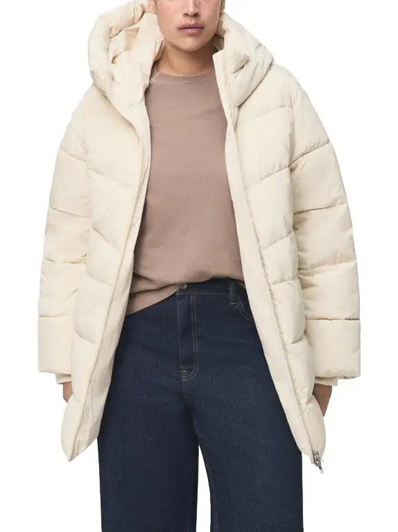 Mango Water Repellent Hooded Puffer Coat - Off White