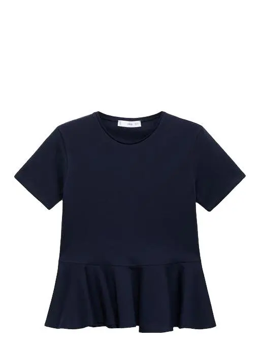 Mango Short Sleeve Peplum T-shirt - Navy