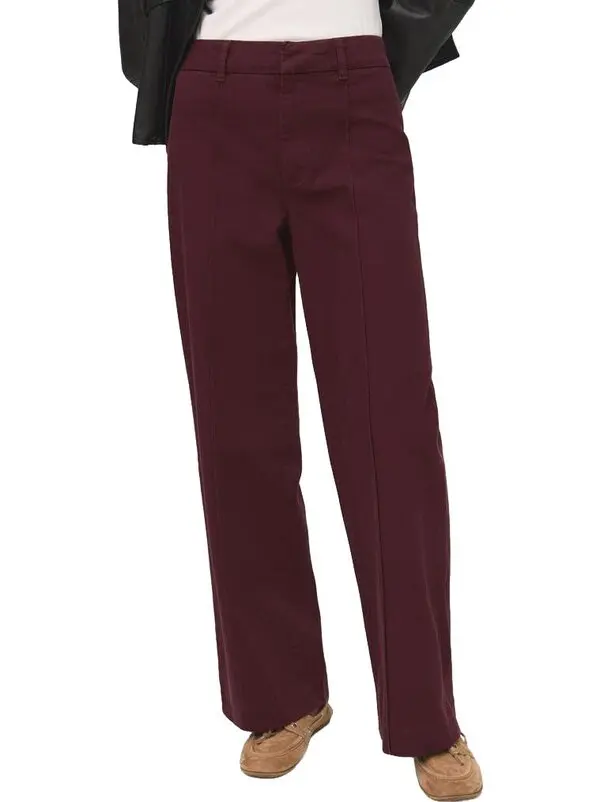 Mango High-waisted Wide-leg Twill Pants - Wine