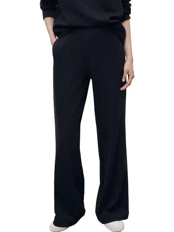 Mango Cotton-blend Wide-leg Pants - Navy