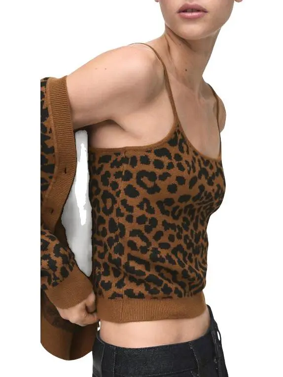 Mango Leopard Knit Crop Camisole - Medium Brown