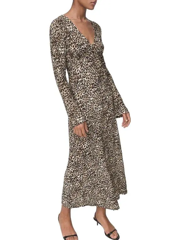 Mango Print Long Sleeve Maxi Dress - Black Cheetah