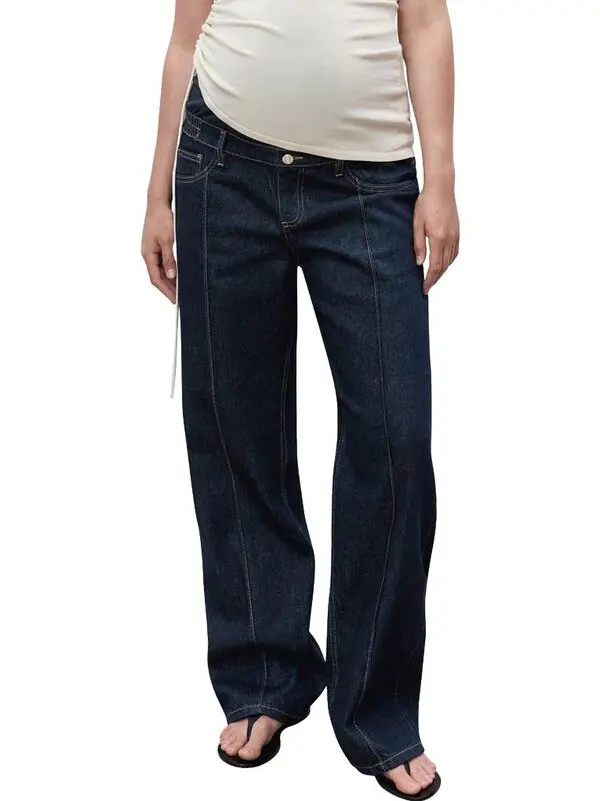 Mango Over The Bump Seamed Straight Leg Maternity Jeans - Open Blue