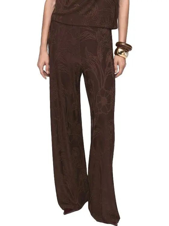 Mango Floral Jacquard Wide Leg Pants - Brown