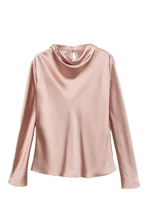 Mango Cowl Neck Satin Top - Pale Pink