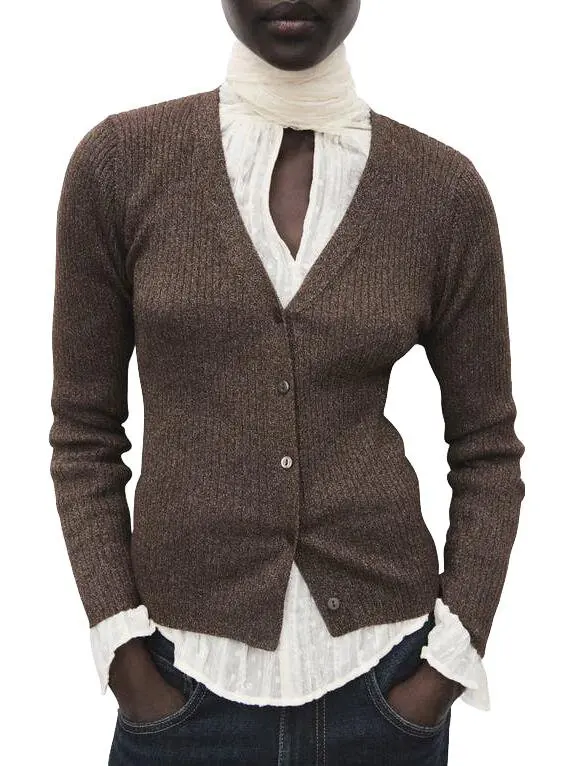 Mango Metallic Rib Cardigan - Chocolate