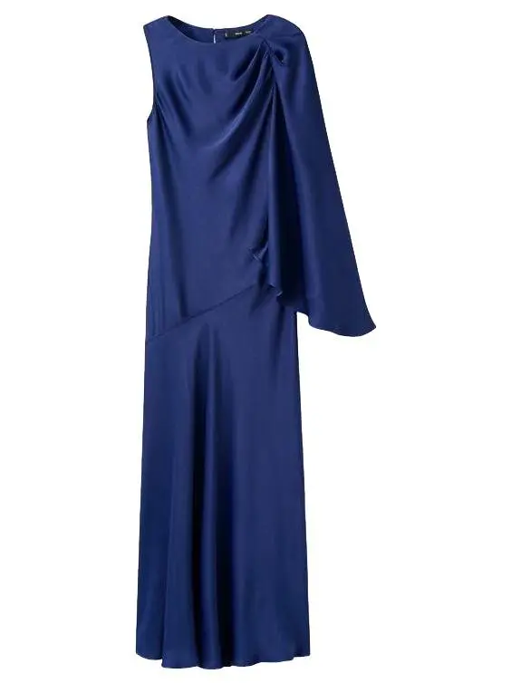 Mango Asymmetric Satin Maxi Dress - Navy