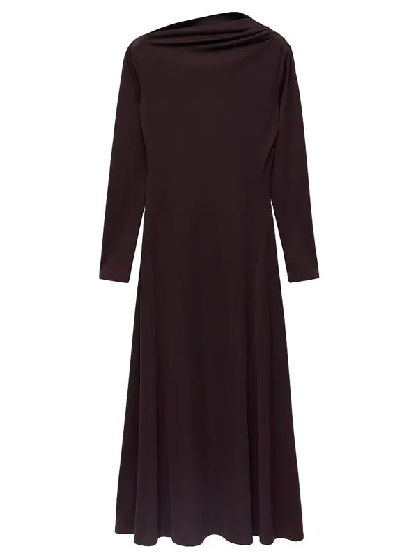 Mango Asymmetric Neck Long-sleeve Midi Dress - Brown