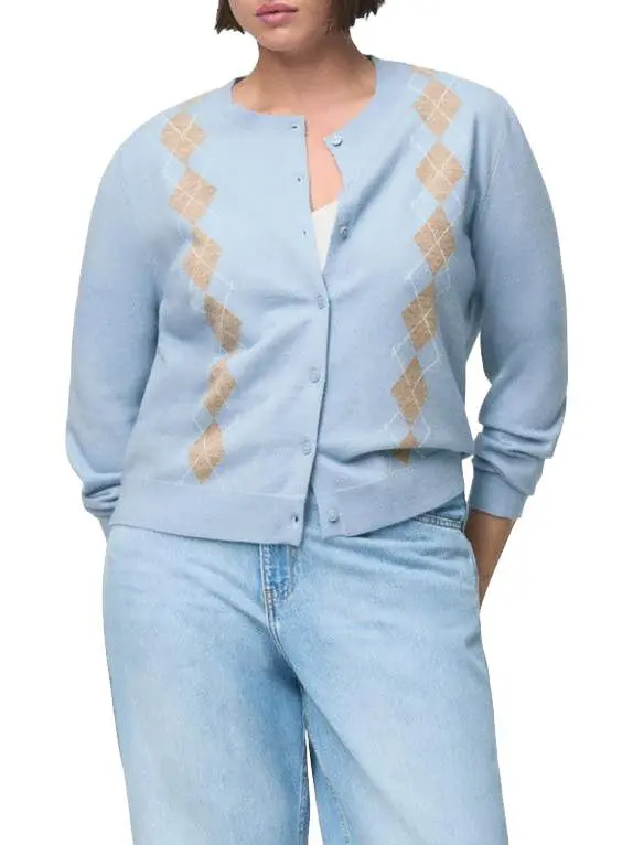 Mango Argyle Fine-gauge Cardigan - Sky Blue