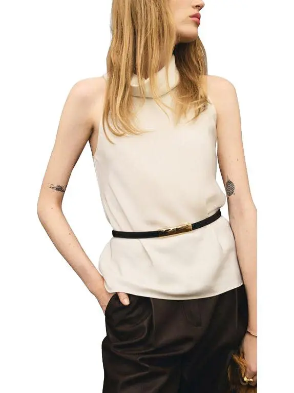 Mango Drape Neck Sleeveless Top - Ecru