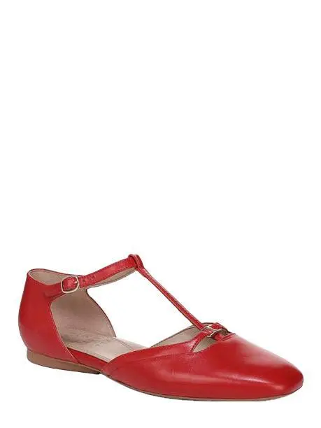 Naturalizer Caresse T-strap Flats - Red Leather