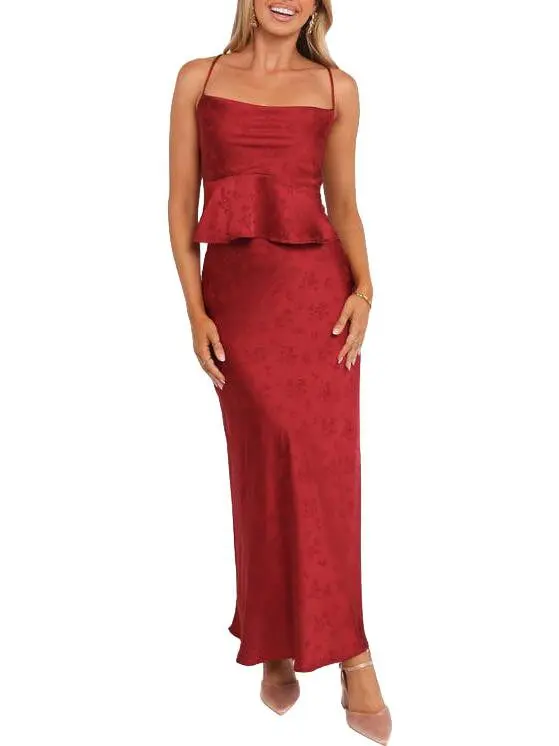 PETAL & PUP Floral Satin Camisole And Maxi Skirt Set - Burgundy