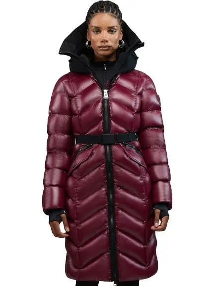 ALPENHAUS Bellevaux ¾ Length Puffer Coat With Adjustable Belt - Cabernet