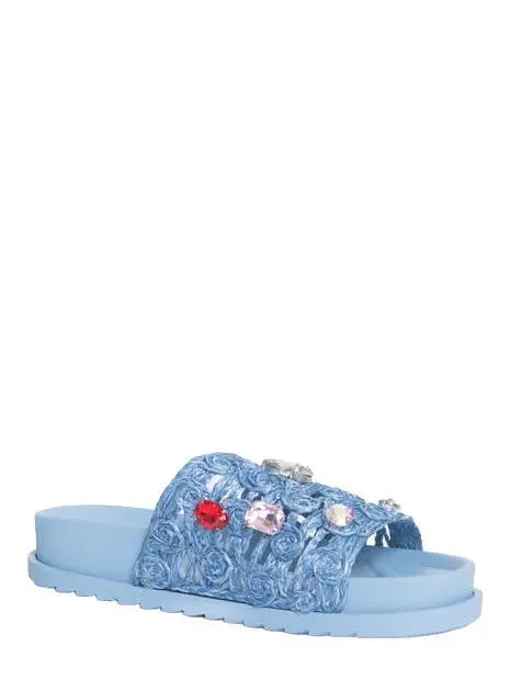LAUREN LORRAINE Rose Appliqué Sandals - Blue