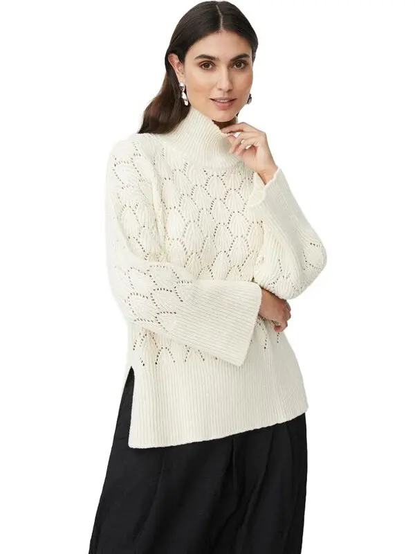 MASAI COPENHAGEN Openwork Roll Neck Sweater - Whitecap