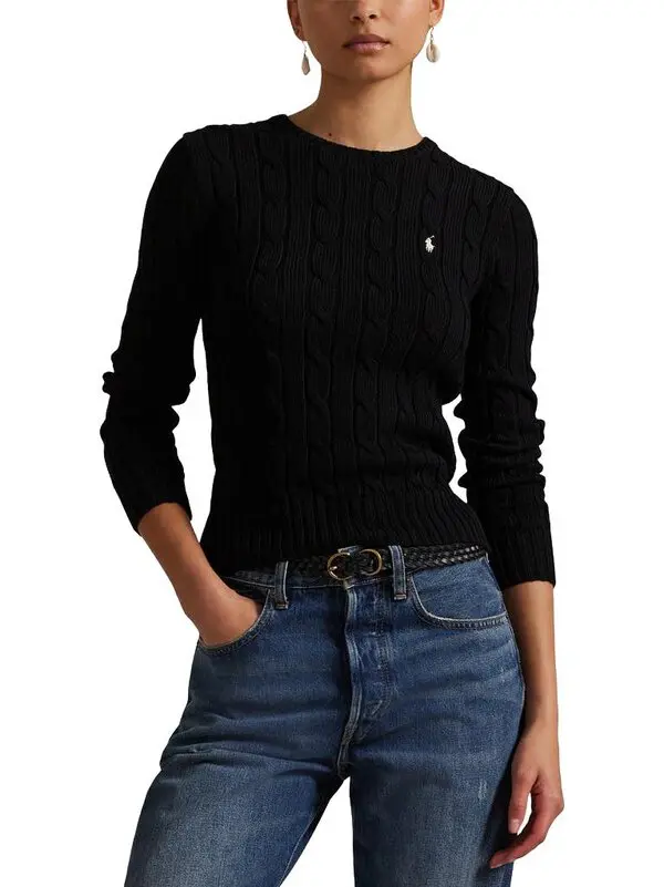 Polo Ralph Lauren Julianna Pima Cotton Cable-knit Crewneck Sweater - Polo Black/white Pp