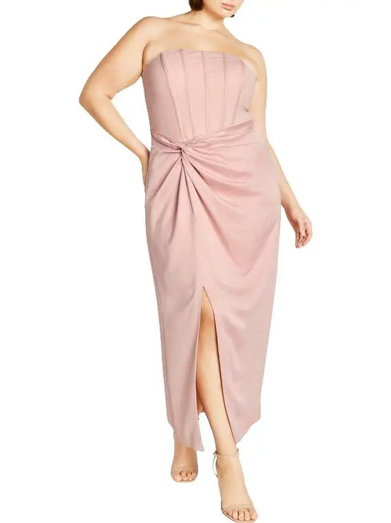 City Chic Strapless Corset Maxi Dress - Pink