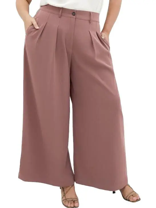 City Chic Bailey Pleated Wide Leg Pants - Dusty Pink