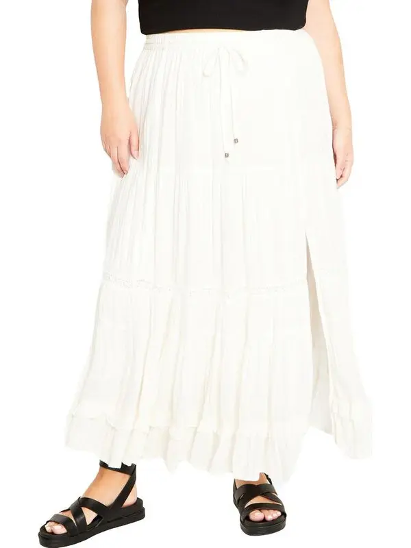 City Chic Aurora Tiered Maxi Skirt - Ivory