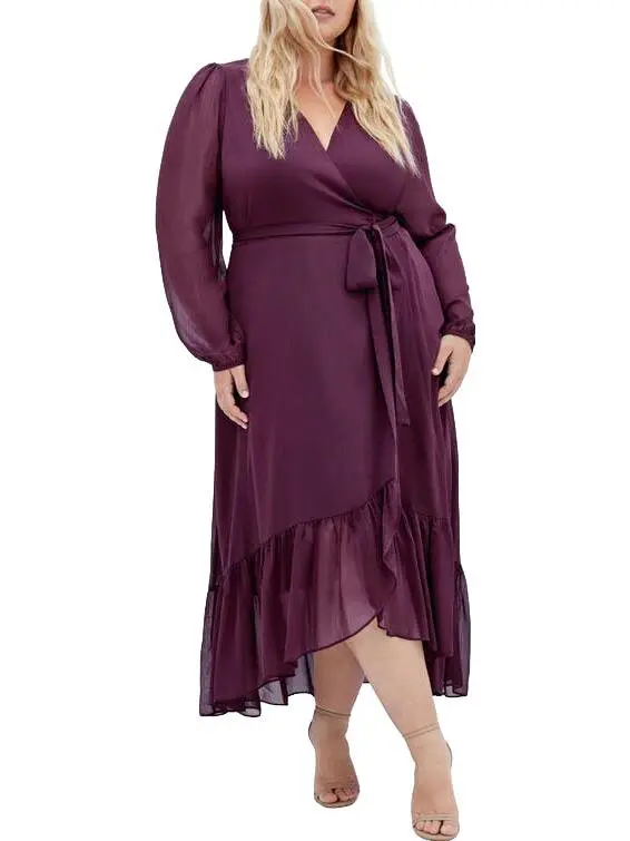 City Chic Instinct Long Sleeve Wrap Dress - Spiced Plum