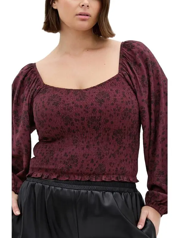 City Chic Abbie Floral Smocked Top - Cherry Ditsy