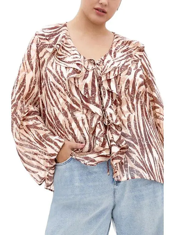 City Chic Vivid Mesh Ruffle Top - Instinct