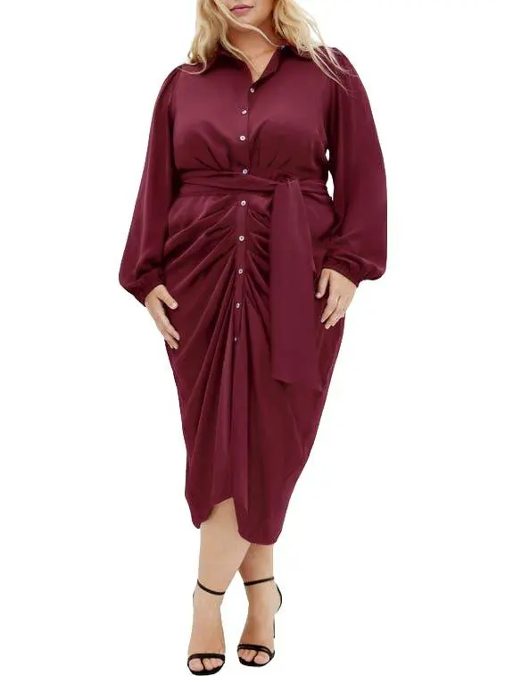 City Chic Lianna Long Sleeve Dress - Dark Cherry