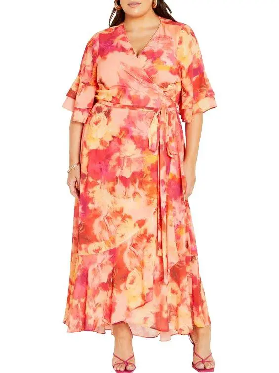 City Chic Sierra Wrap Maxi Dress - Print