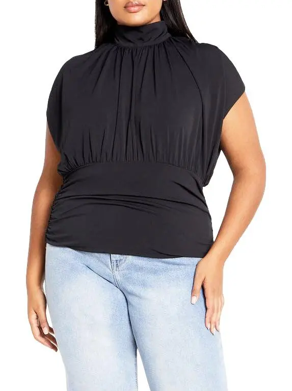 City Chic Mock Neck Top With Dolman Sleeves - Black