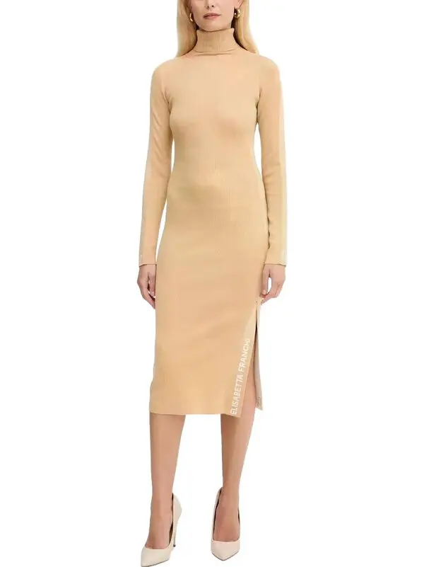 Elisabetta Franchi Roll-neck Long Sleeve Dress - Neutrals
